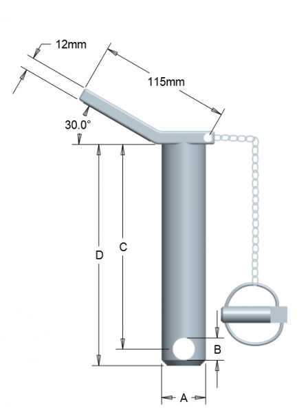 Unterlenker Steckbolzen mit Kette und Splint 151 mm Kat. 3 37 mm